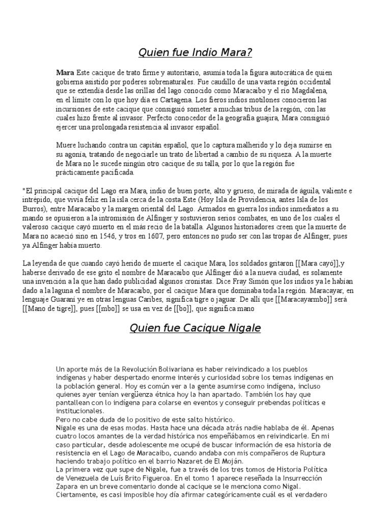 Quien Fue Indio Mara | PDF | Venezuela | Imperio español