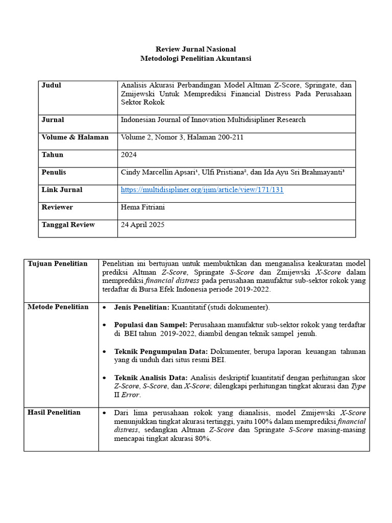 Review Jurnal Nasional - Perusahaan Sektor Rokok | PDF