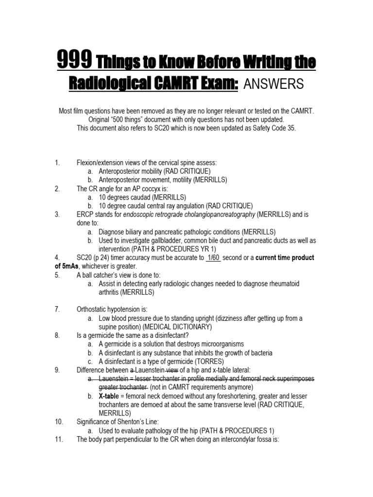 999 Things to Know Before Writing the CAMRT (2) | PDF | Ct Scan | Vertebra