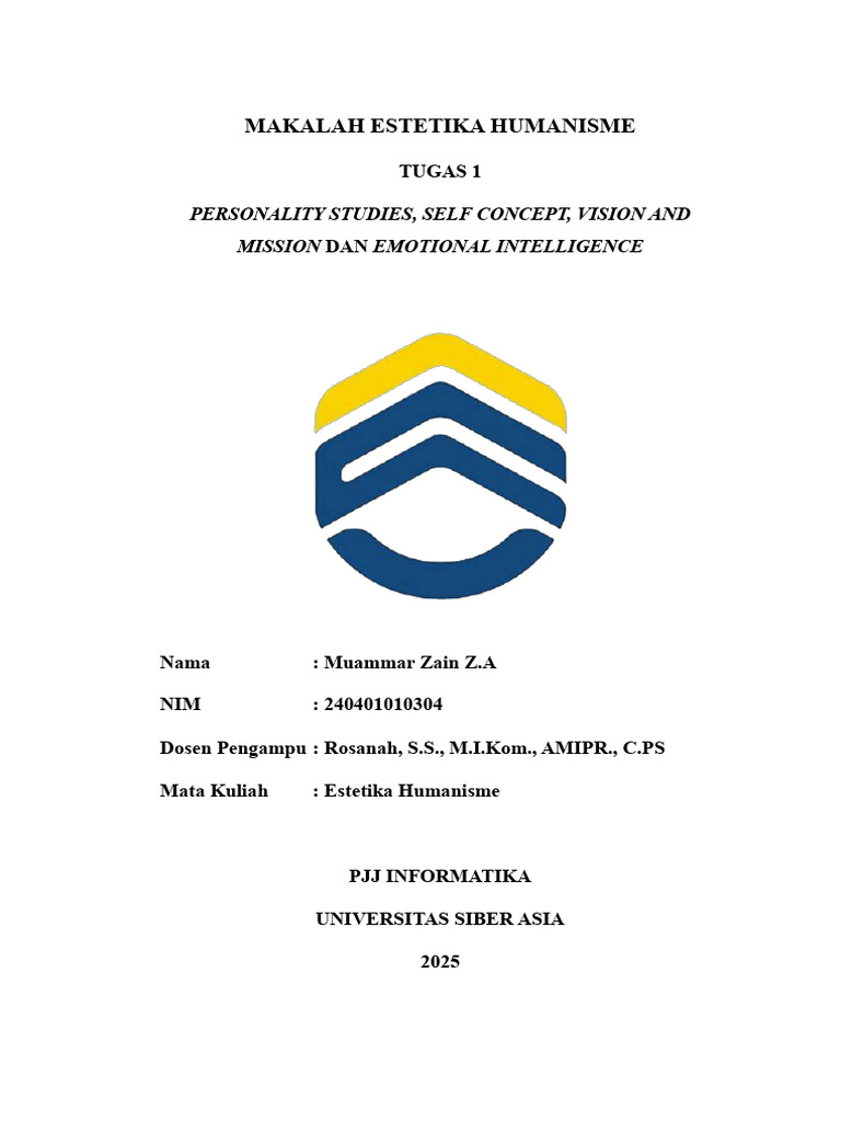 Tugas 1 Estetika Humanisme Universitas Siber Asia: Personality Studies, Self Concept, Vision and ...