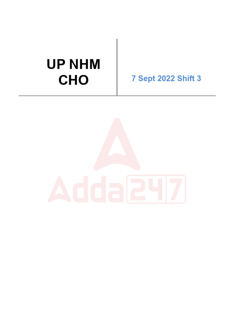 UP NHM CHO 7 Sept 2023 Shift 3 | PDF