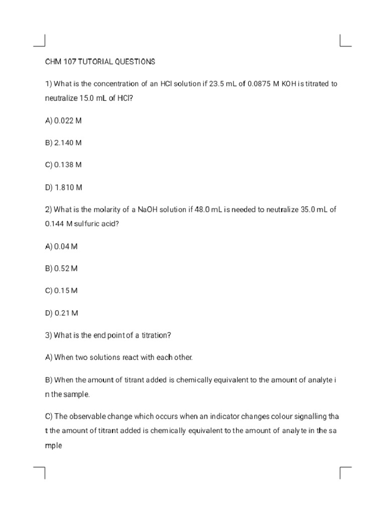 Adelani CHM 107 Tutorial Questions | PDF