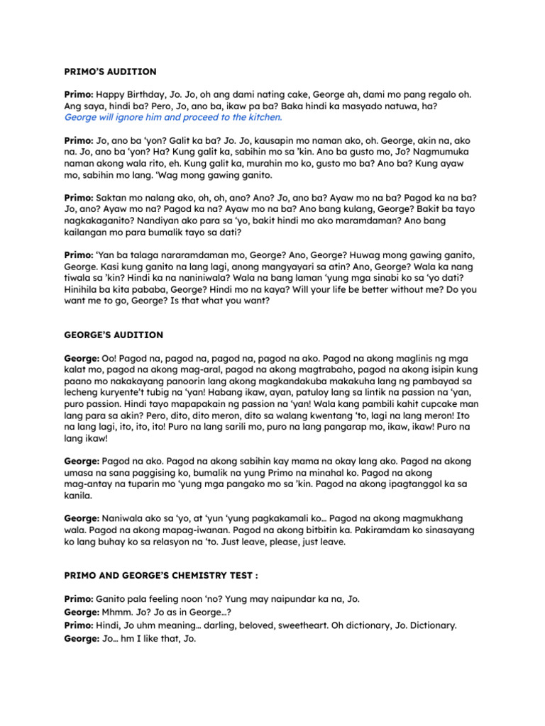 Audition Script The Hows of Us | PDF