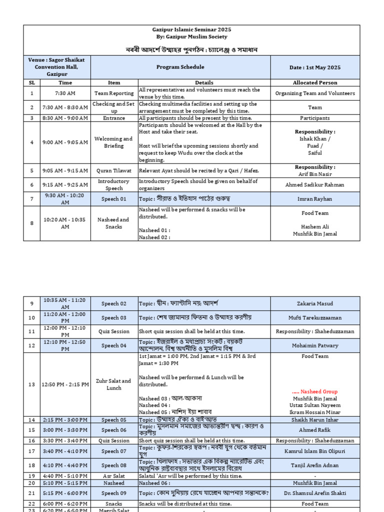 Gazipur Islamic Seminar 01 May 2025 - Program Schedule | PDF | Abrahamic Religions