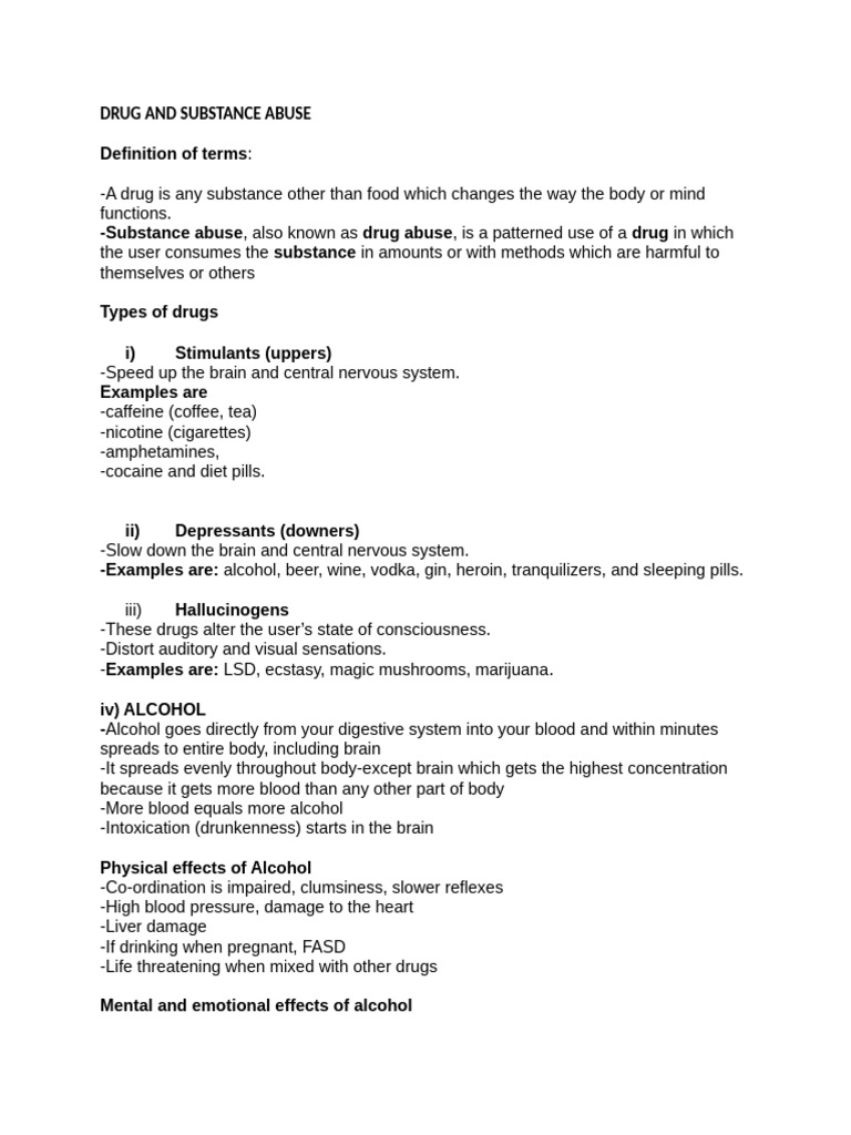Types and Effects of Drug Abuse | PDF | Cannabis (Drug) | Recreational ...