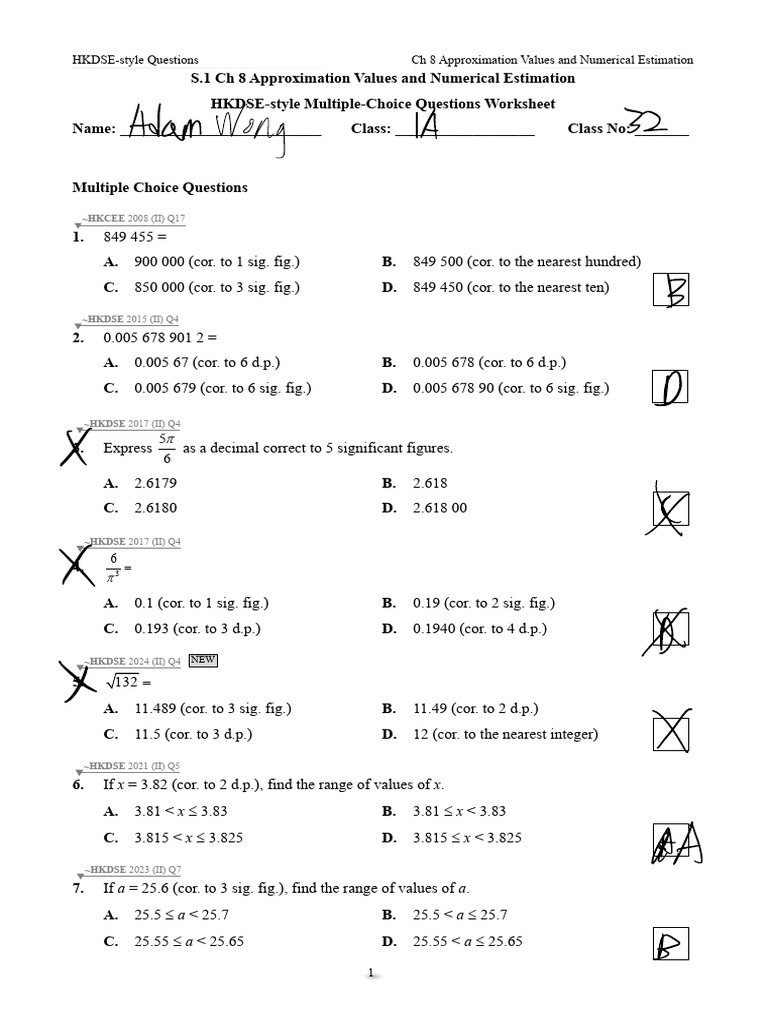 HKDSE Approximation & Estimation Questions | PDF | Theory Of ...