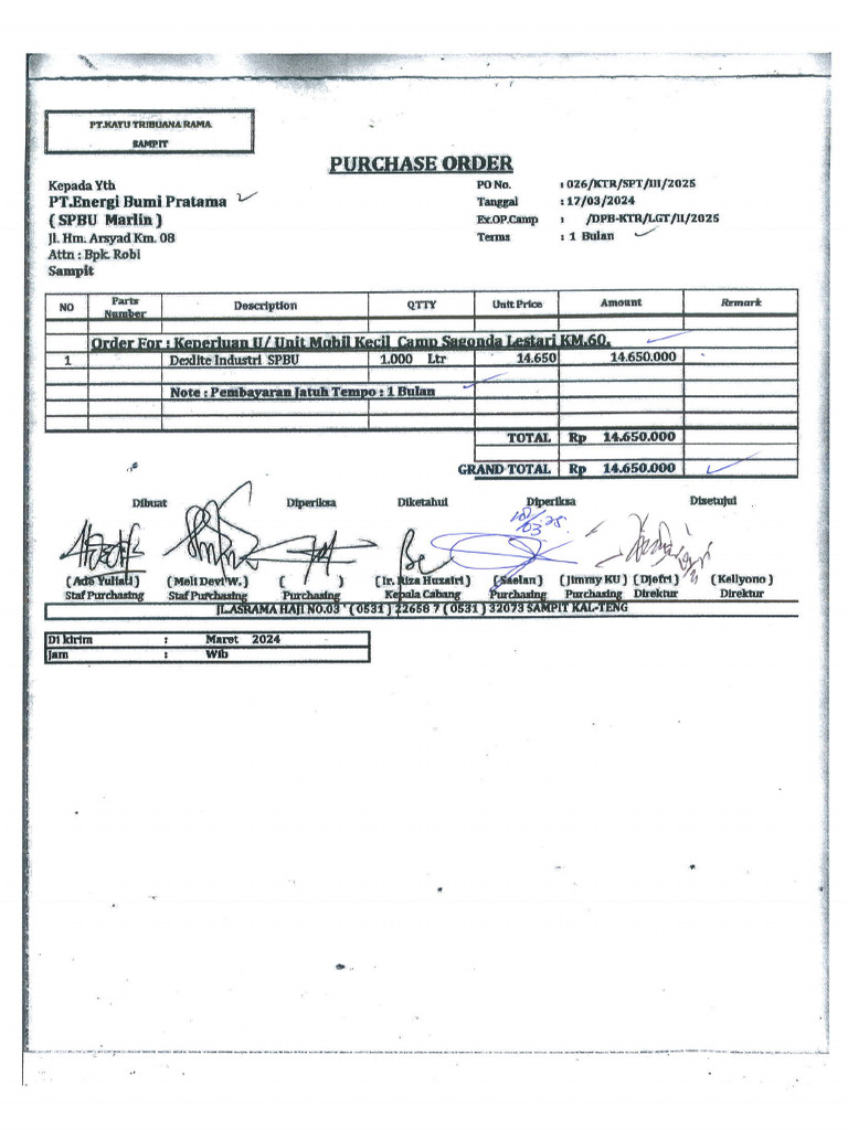 Pesanan Dexlite PT Kayu Tribuana Rama | PDF