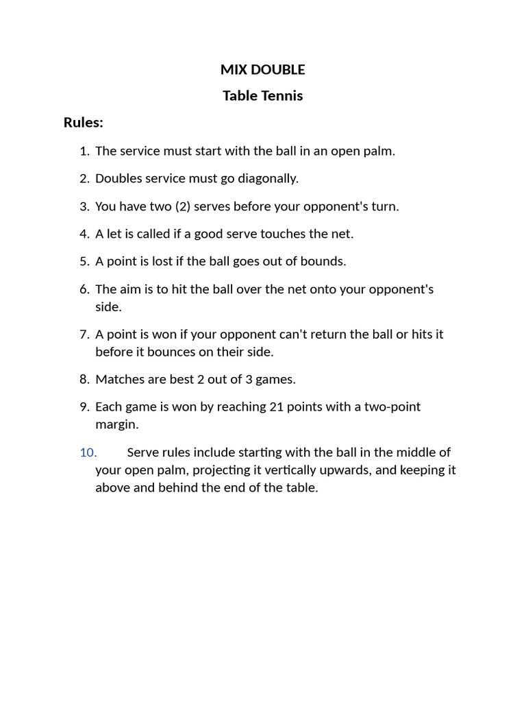 Basic Table Tennis Rules Explained | PDF