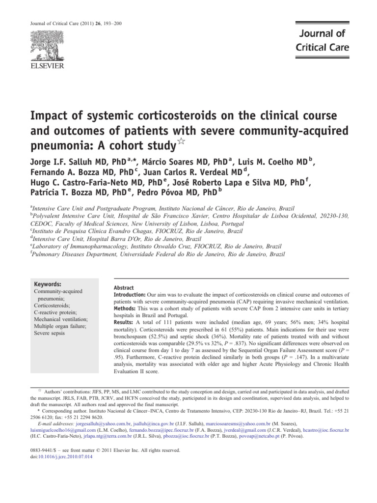 Impact of Systemic Corticosteroids On The Clinical Course and Outcomes of Patients With Severe ...