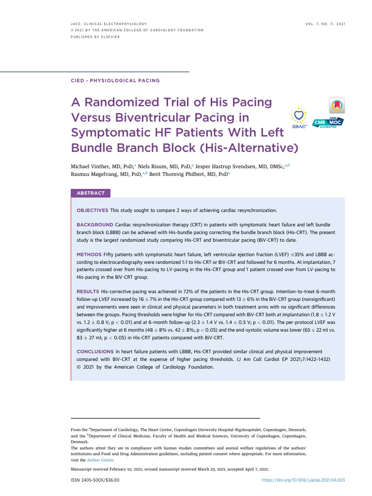His Pacing vs. BiV Pacing in Heart Failure | PDF | Artificial Cardiac ...