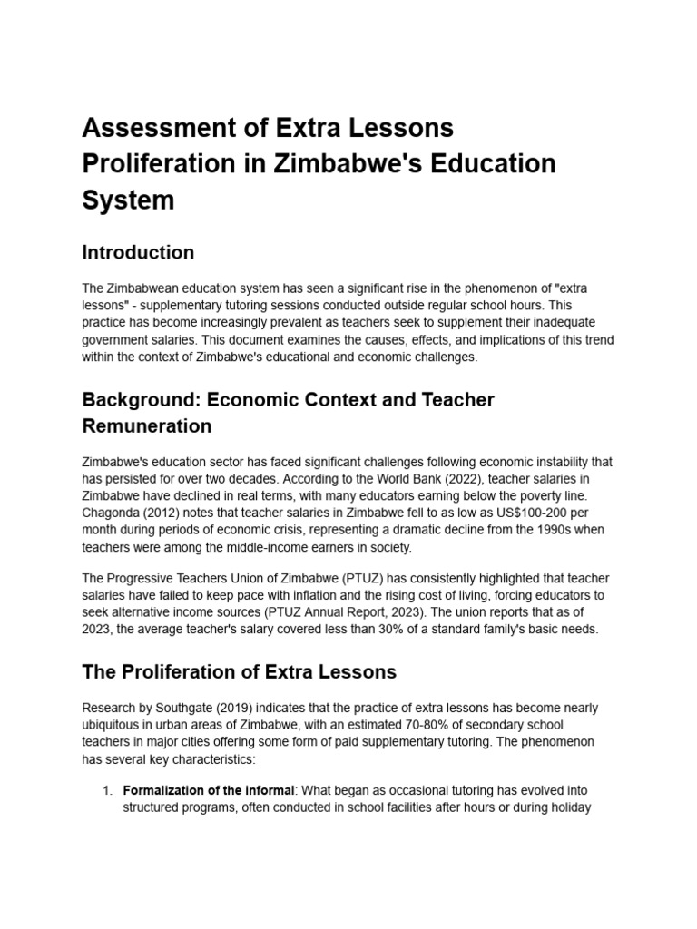 Assessment of Extra Lessons Proliferation in Zimbabwe's Education ...