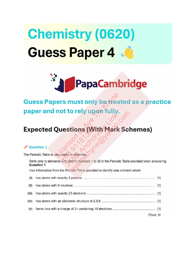 0620 Chemistry Paper 4 May June 2025 | PDF