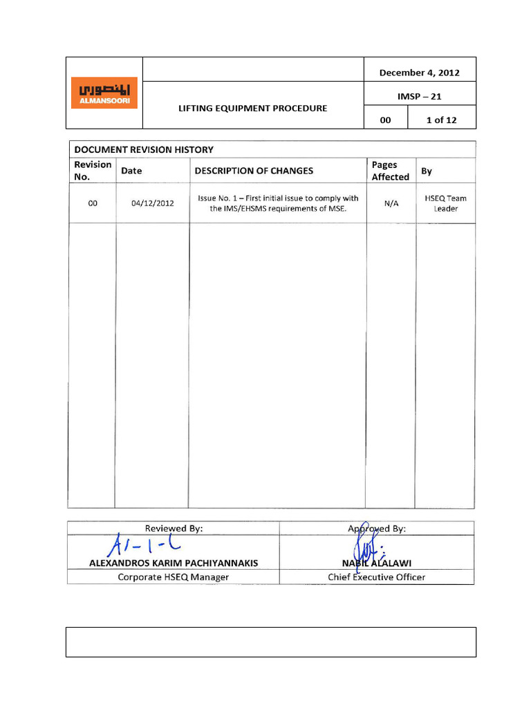 IMSP NO.21-Lifting Equipment Procedure | PDF | Crane (Machine ...