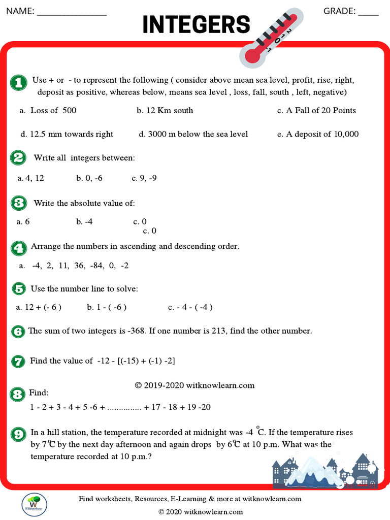 Integers Class 6 Worksheet 0 2020 23 05 092134 | PDF