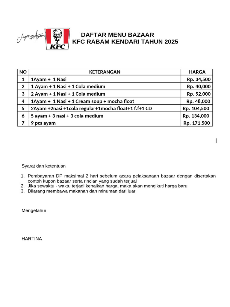 DAFTAR MENU BAZAAR 2025 | PDF