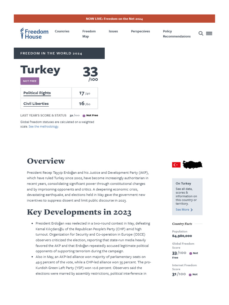 Turkey - Freedom in The World 2024 Country Report - Freedom House | PDF ...