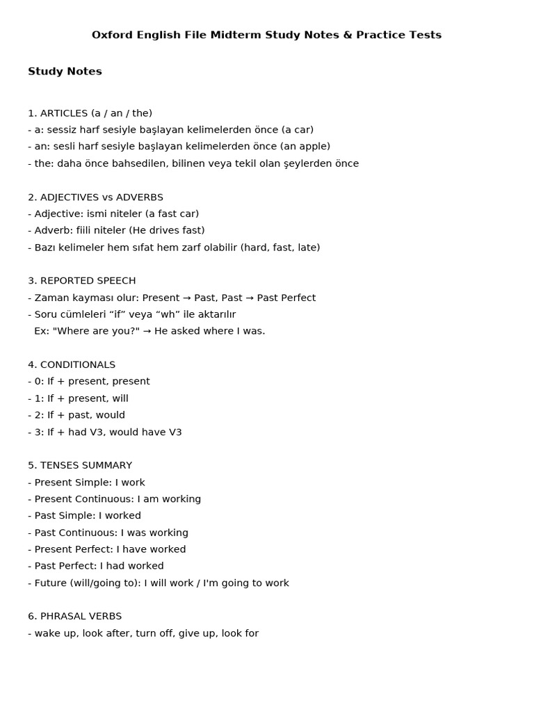 Oxford Midterm Notes and Test | PDF | Verb | Perfect (Grammar)