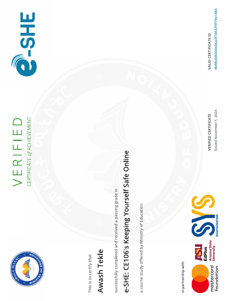 Certificate For Keeping Yourself Safe Online | PDF