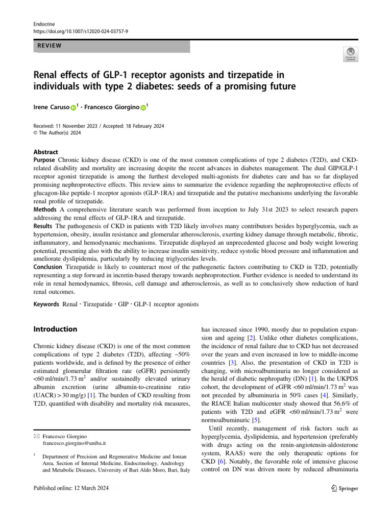 Renal Effects of GLP-1 Receptor Agonists and Tirzepatide | PDF ...