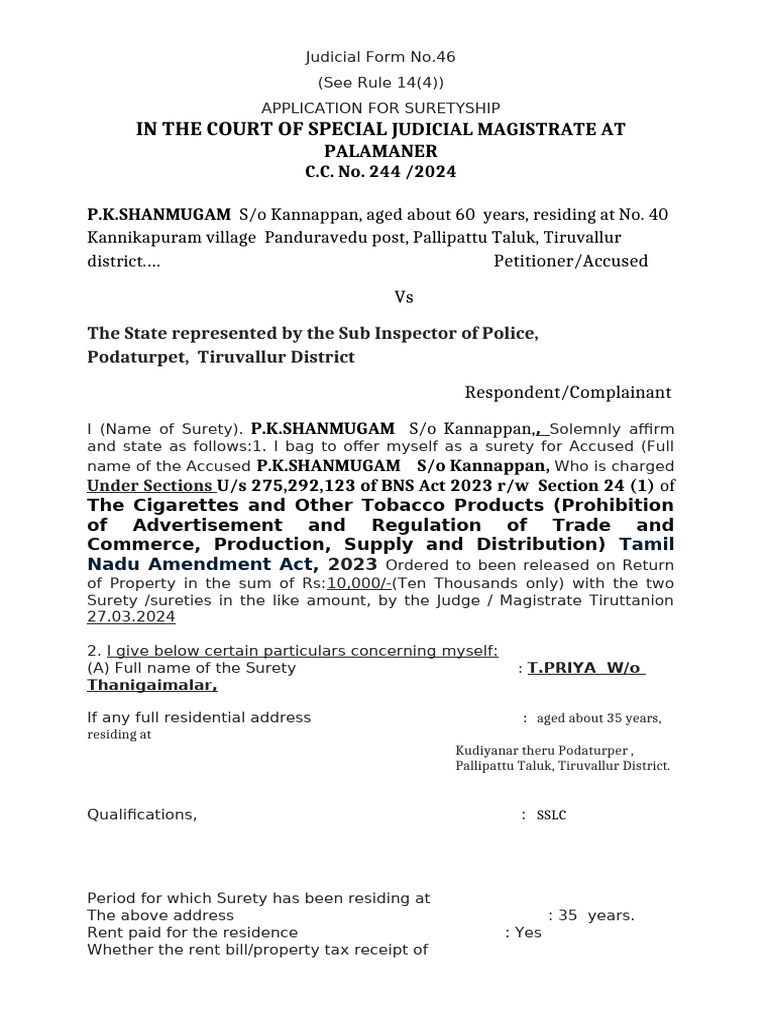 Surety Affidavit Along With Saluvency | PDF | Justice | Crime & Violence