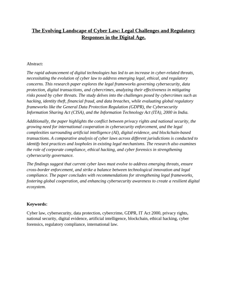 Cyber Law Research Paper | PDF | Cybercrime | Security