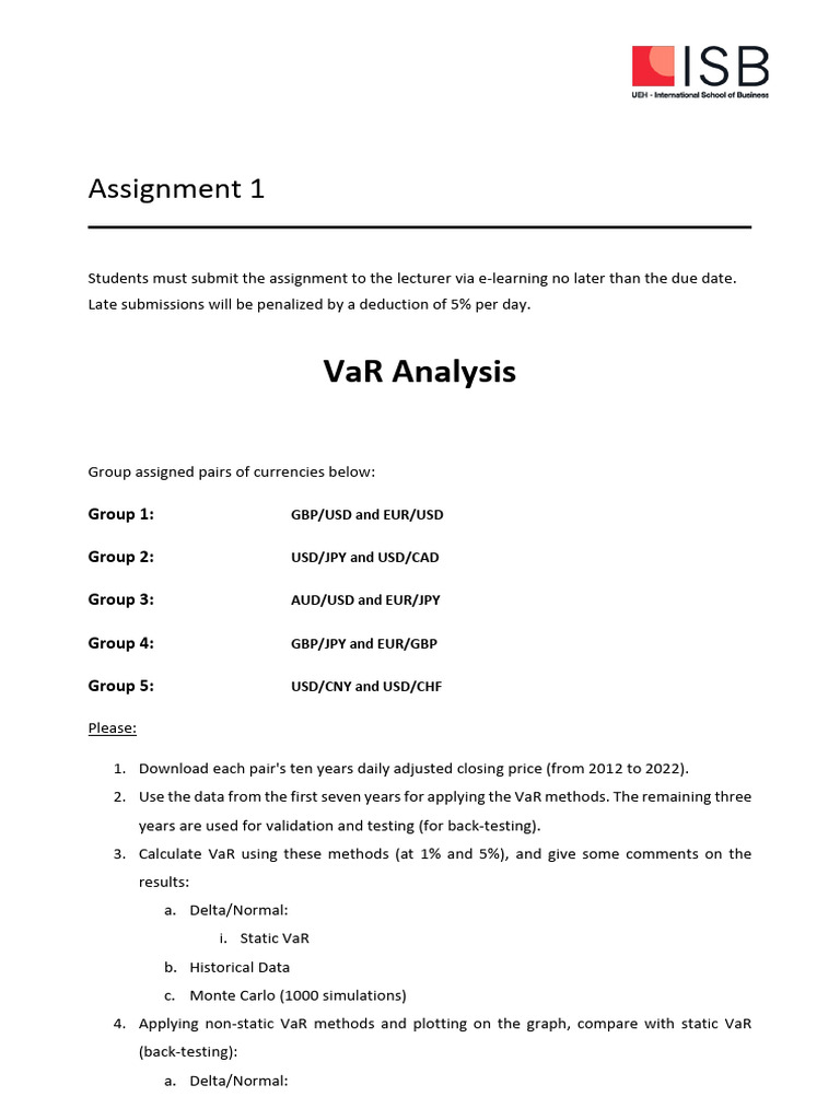 Assignment 1 - VaR Analysis oct | PDF