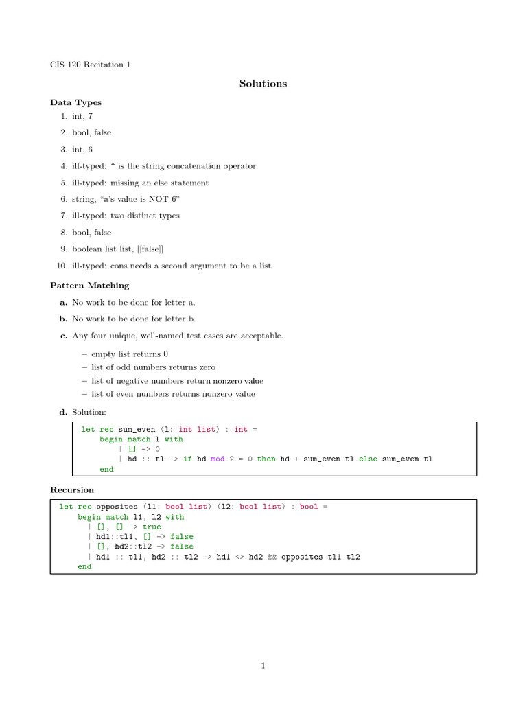Recitation 1 Worksheet Solutions | PDF