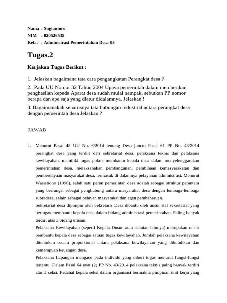 Tugas 2 Administrasi Pemerintahan Desa | PDF