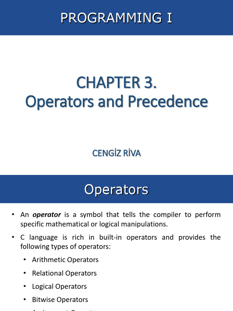 Chp_3- Operators and Precedence | PDF | Boolean Data Type | C (Programming Language)