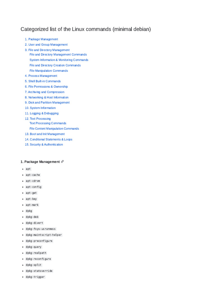 KB-Categorized List of The Linux Commands (Minimal Debian) - 300425-081241 | PDF | Computer File ...