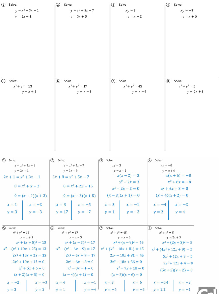Simultaneous-Equations-Linear-Non-Linear-Algebraically-Worksheet-A-A4 | PDF
