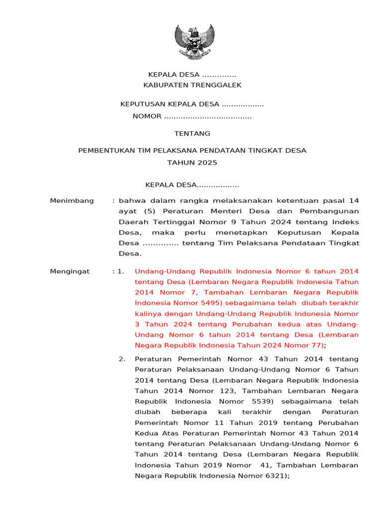 01-Draft SK Tim Pendataan Indeks Desa | PDF