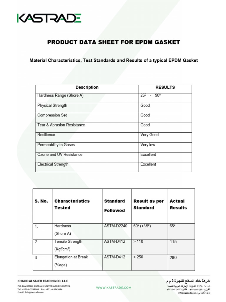 EPDM Gasket Technical Data Sheet | PDF