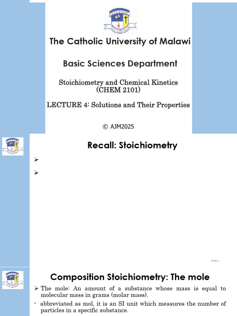 CHEM 2101 TOPIC 2 - SOLUTIONS AND THEIR PROPERTIES Part I | PDF | Stoichiometry | Titration