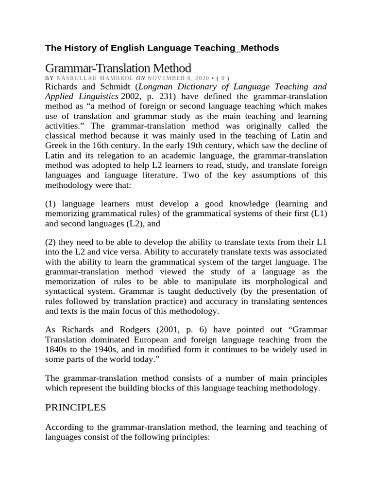 The History of English Language Teaching - Methods | PDF | Second ...