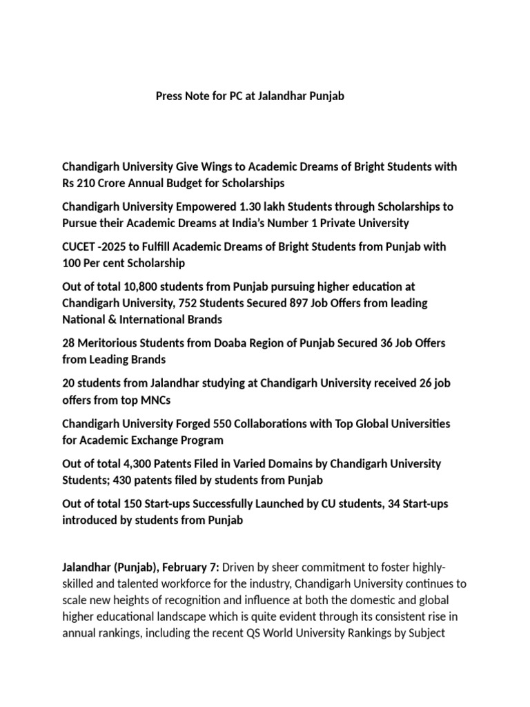 English Press Note For Press Conference at Jalandhar Punjab | PDF
