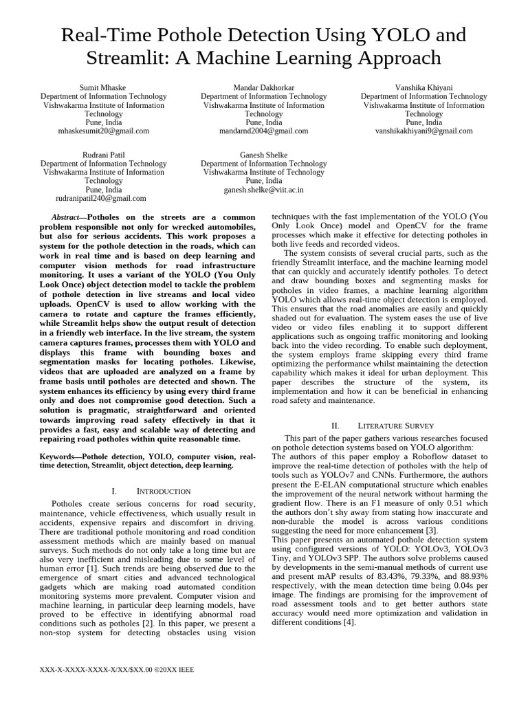 Real Time Pothole Detection | PDF | Video | Image Segmentation