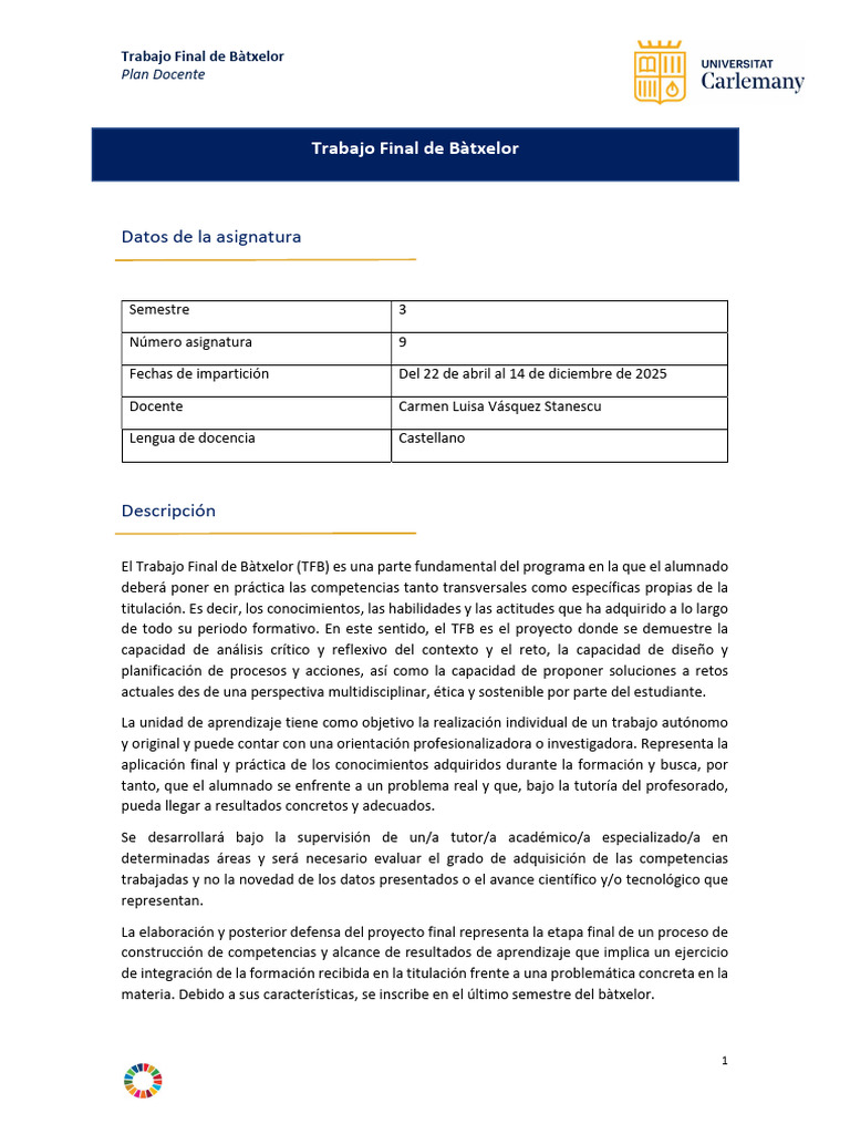 2025 Plan Docente TFB | PDF | Sustentabilidad | Maestros