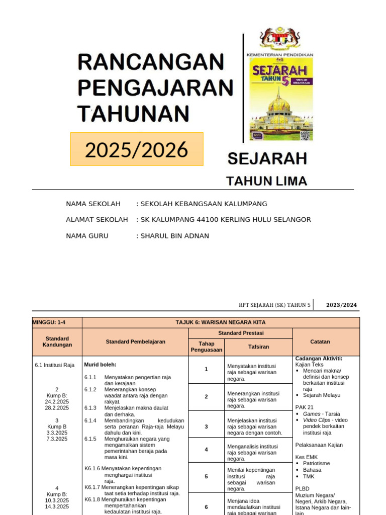 RPT SEJ T5 2025-2026 | PDF