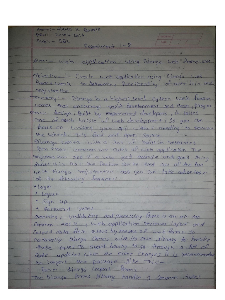 exp 8-Creating web application using Django web framework to demonstrate functionality of user ...