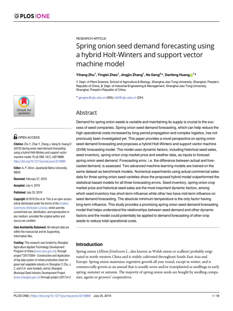 Spring Onion Seed Demand Forecasting Using A Hybri | PDF | Support ...