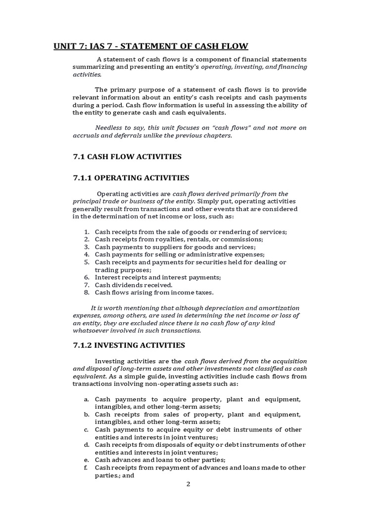 Unit 7 - Statement of Cash Flows | PDF | Cash Flow Statement | Expense