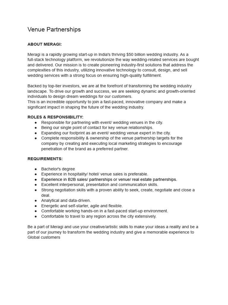 Venue Partnerships at Meragi | PDF