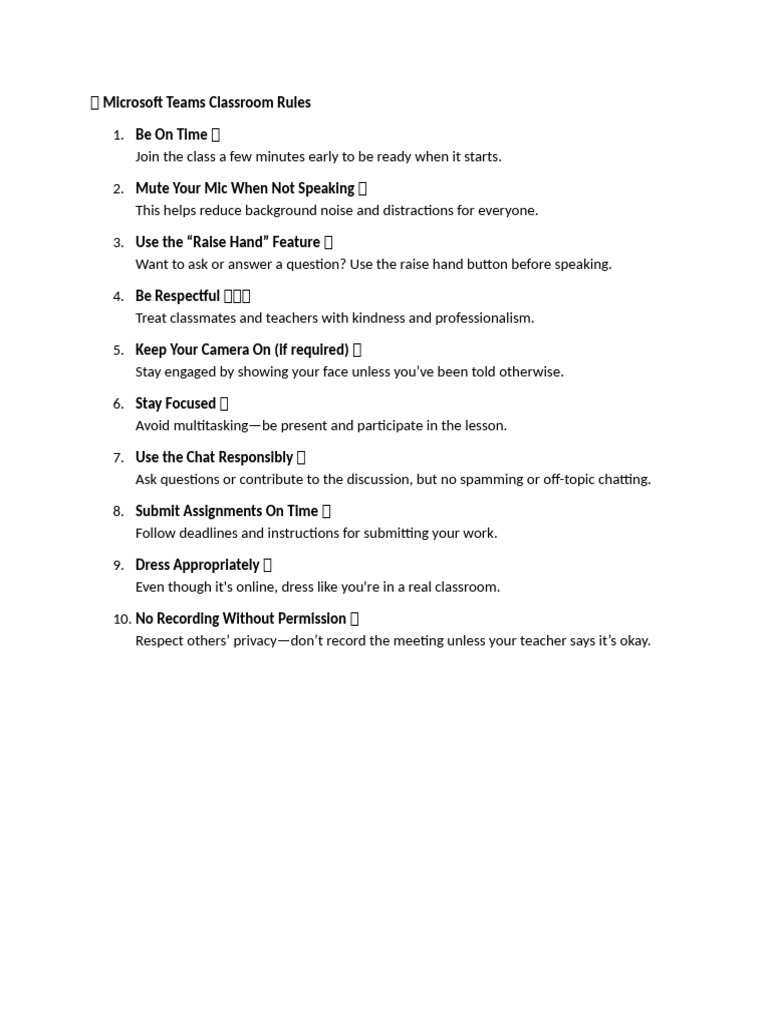 Microsoft Teams Classroom Rules | PDF