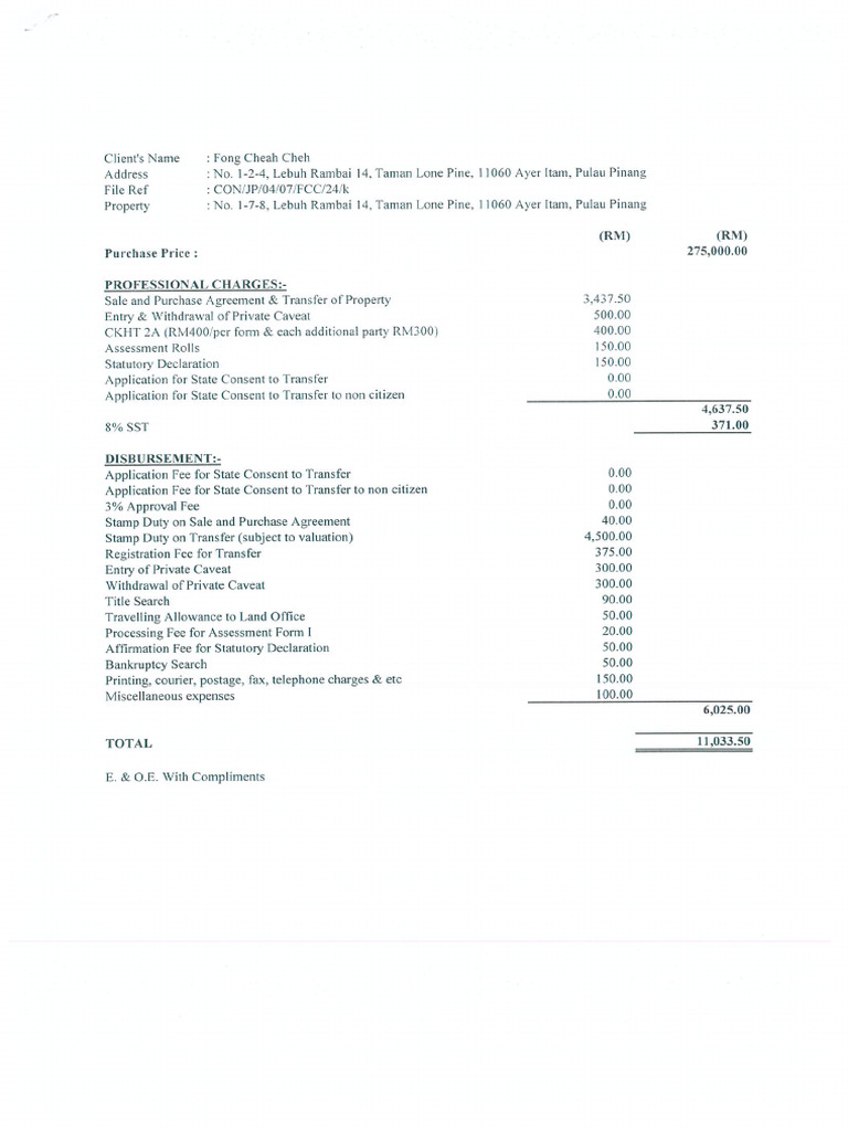 Bill (Fong Cheah Cheh - Taman Lone Pine) | PDF