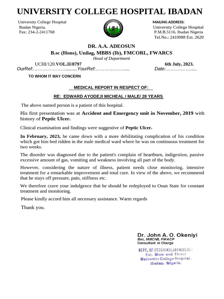 Ayodeji Edward Medical Report | PDF
