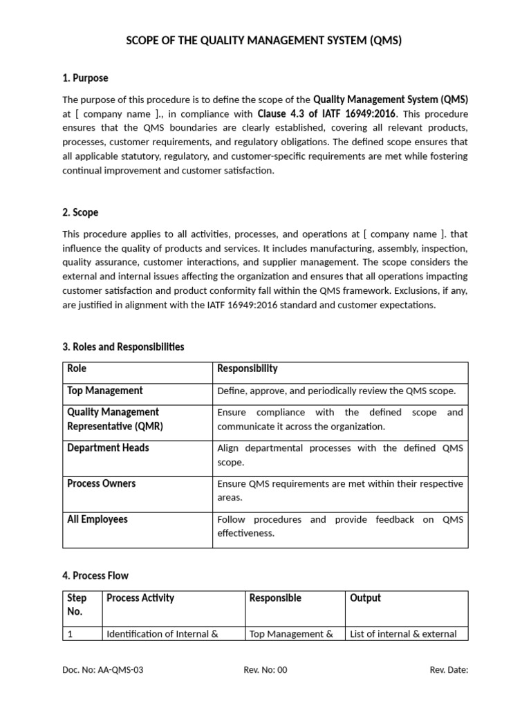 Aa-Qms-03 Procedure For Scope of QMS | PDF | Quality Management System ...