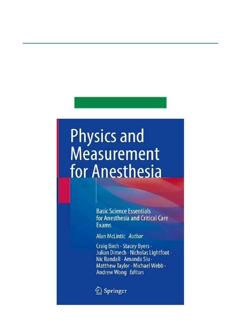 Physics and Measurement For Anesthesia Basic Science Essentials For Anesthesia and Critical Care ...