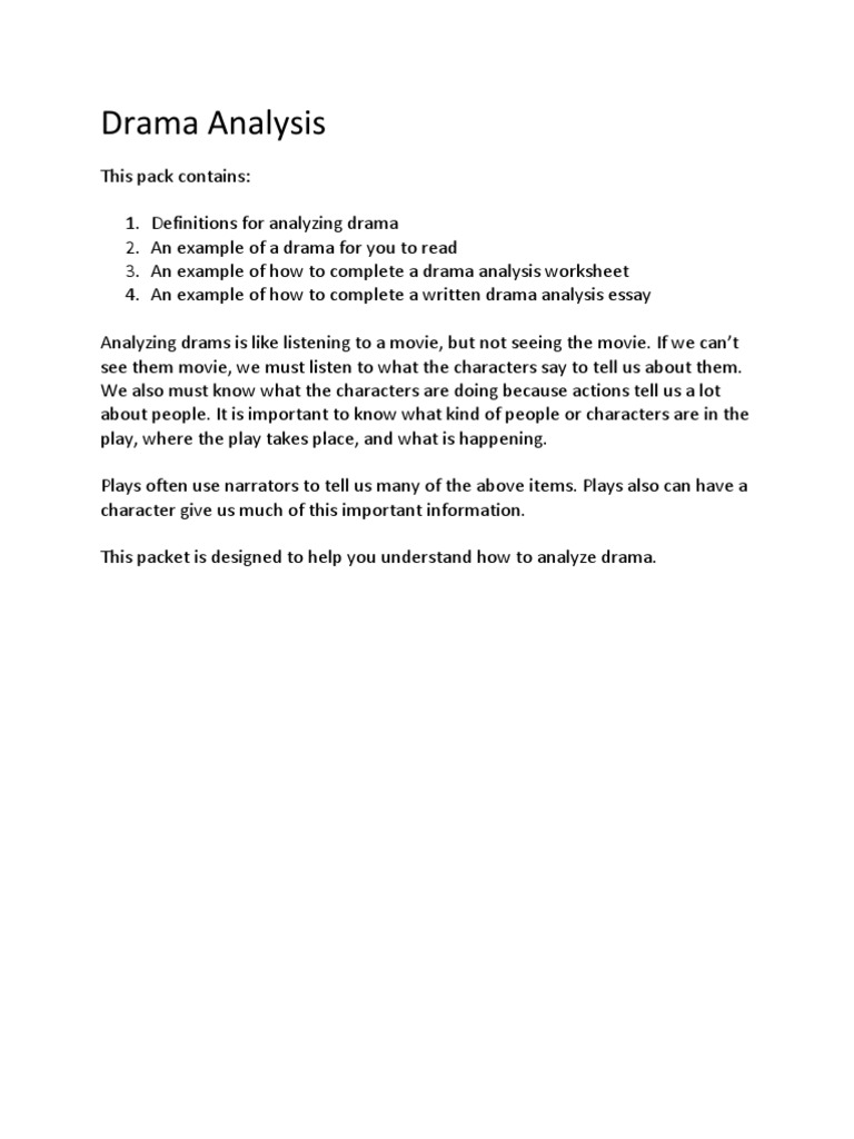 Drama+Analysis+Worksheet+and+Activity | Narration | Theatre