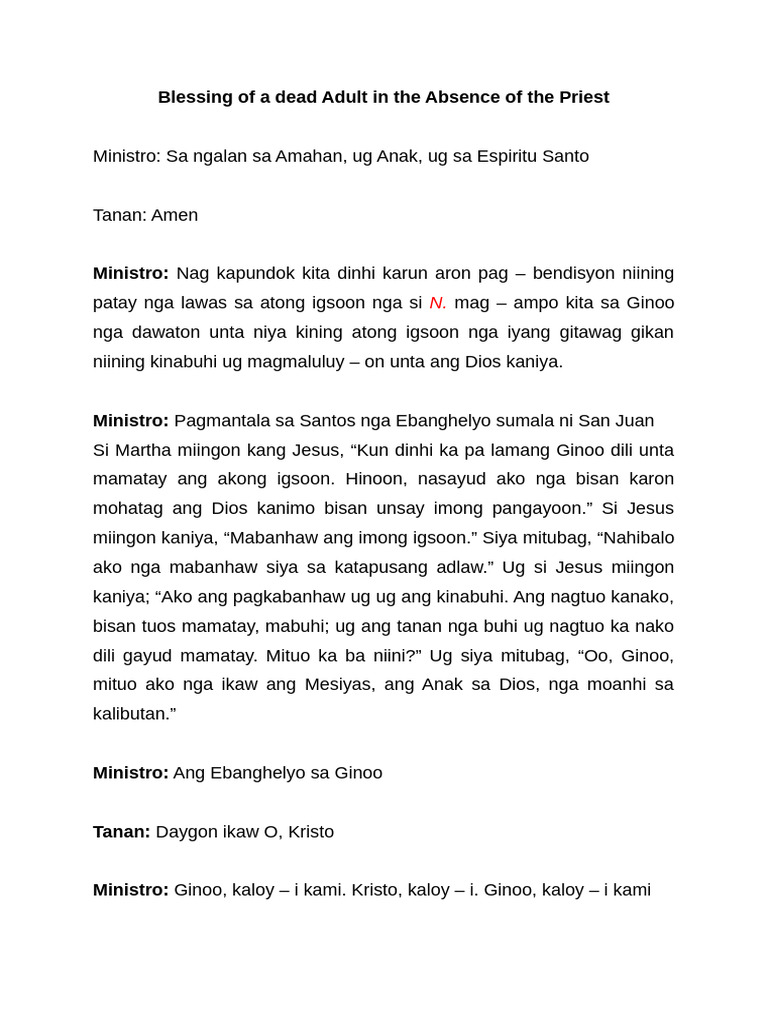 Blessing of A Dead Adult in The Absence of The Priest | PDF